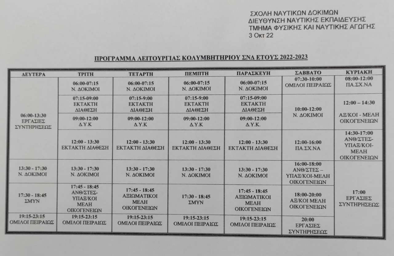 ΚΟΛΥΜΒΗΤΗΡΙΟ | Hellenic Naval Academy